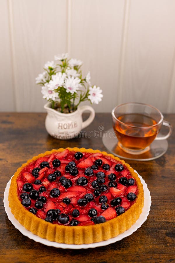Berry Pie and Tea on the Table. Dessert for Tea. Berry Pie Stock Photo ...
