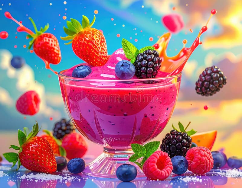 Berry Puree Various Colors Berries Flying Air Stock Image - Image of ...