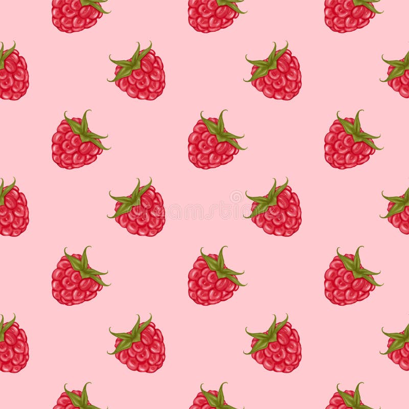 Berry Seamless Pattern with Raspberries on a Soft Pink Background ...
