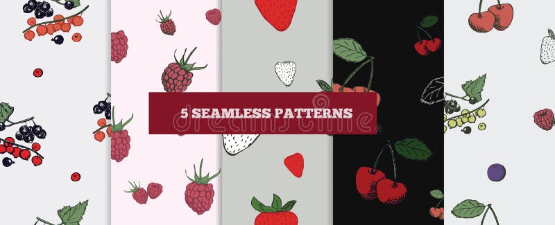 Berry Seamless Patterns Collection. Stock Vector - Illustration of ...