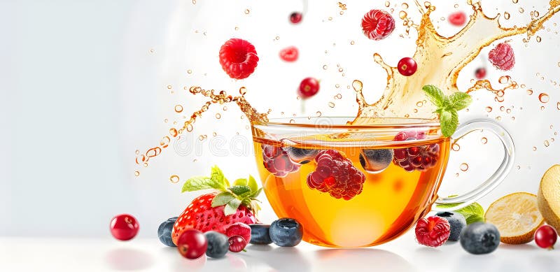 Berry Tea Slap with Fruit and Berries in a Cup Stock Photo - Image of ...