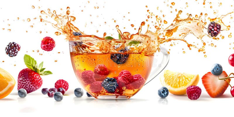 Berry Tea Slap with Fruit and Berries in a Cup Stock Image - Image of ...