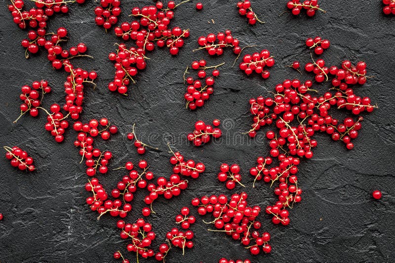Berry Theme. Red Currant on Black Table Background Top View Stock Photo ...