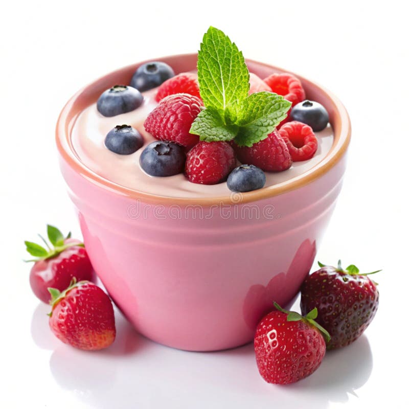Berry Yogurt in a Pink Cup stock illustration. Illustration of healthy ...