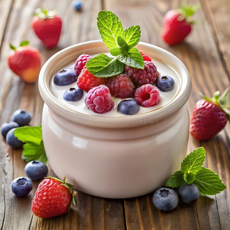 A Smooth and Creamy Pot of Yogurt Topped with a Colorful Mix of Fresh ...