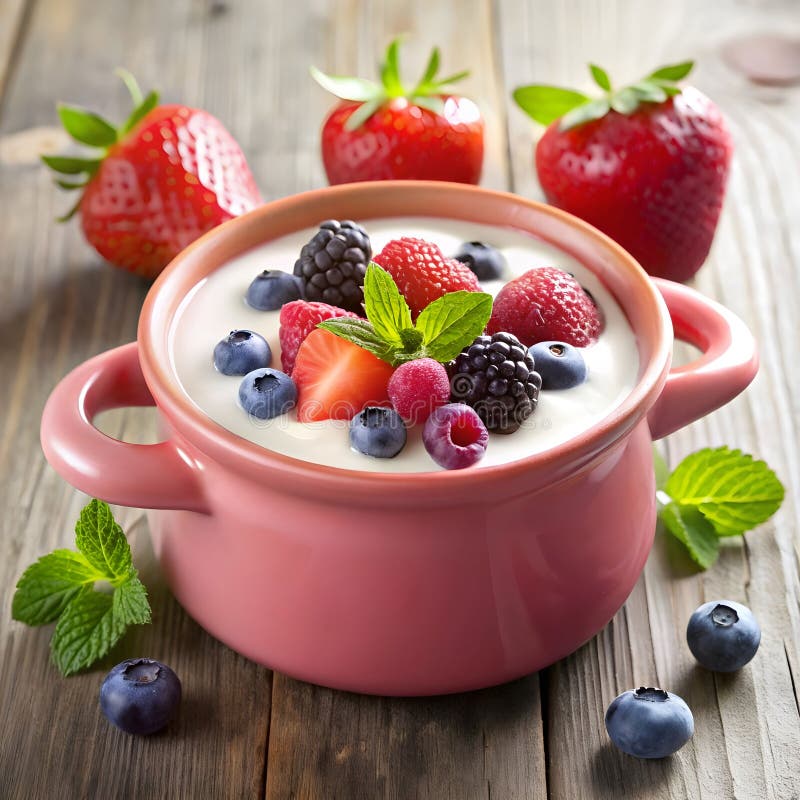 A Smooth and Creamy Pot of Yogurt Topped with a Colorful Mix Stock ...
