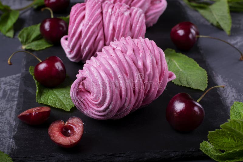 Cherry Zephyr. Traditional Russian Dessert - Zefir. Zefir, Marshmallow ...