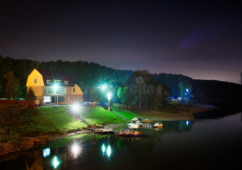 Berth with boats in night stock image. Image of tree - 52705029