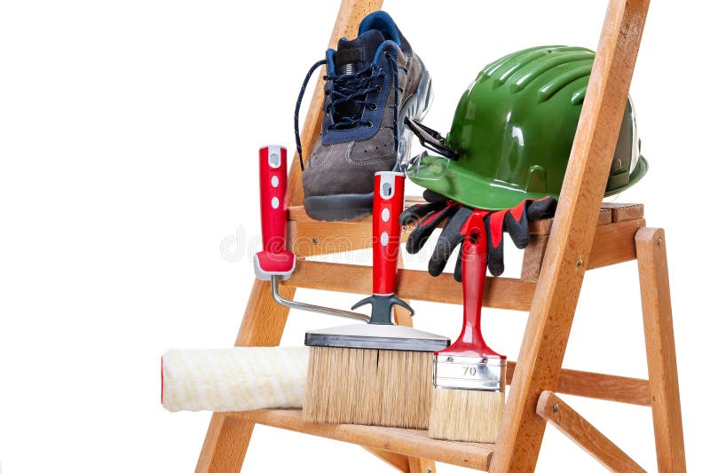 Berufsanstreicher, Werkzeuge Und Arbeitsmittel Stockbild - Bild von ...