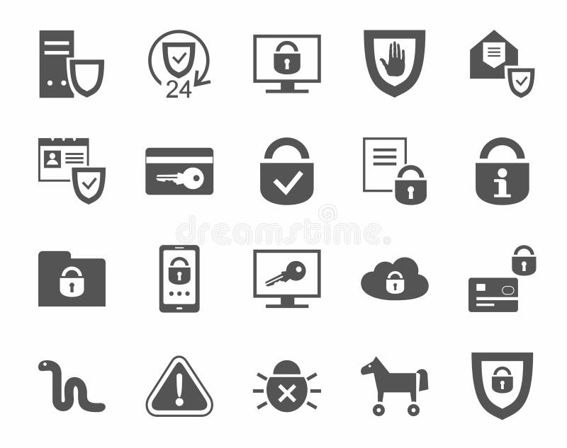 Veiligheid, Grijze Pictogrammen, Zwart-wit, Vector Vector Illustratie ...