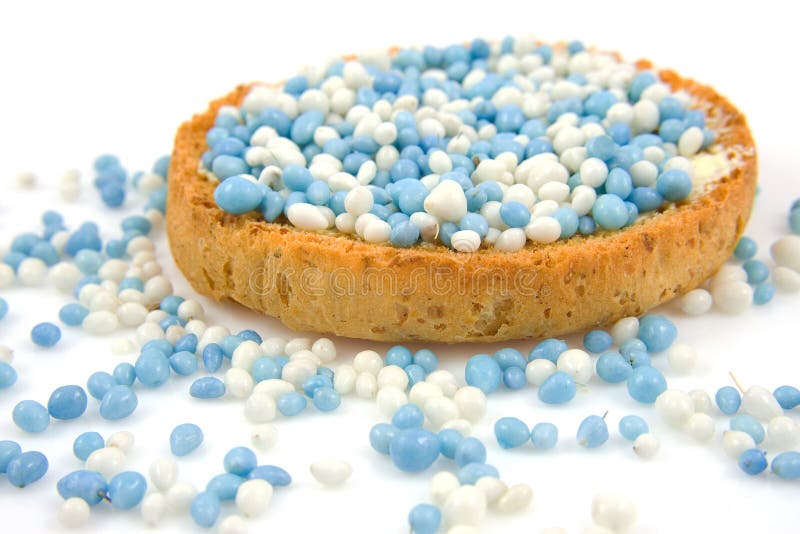 Beschuit Met Blauwe Muisjes Stock Foto - Image of voedsel, snack: 11568566