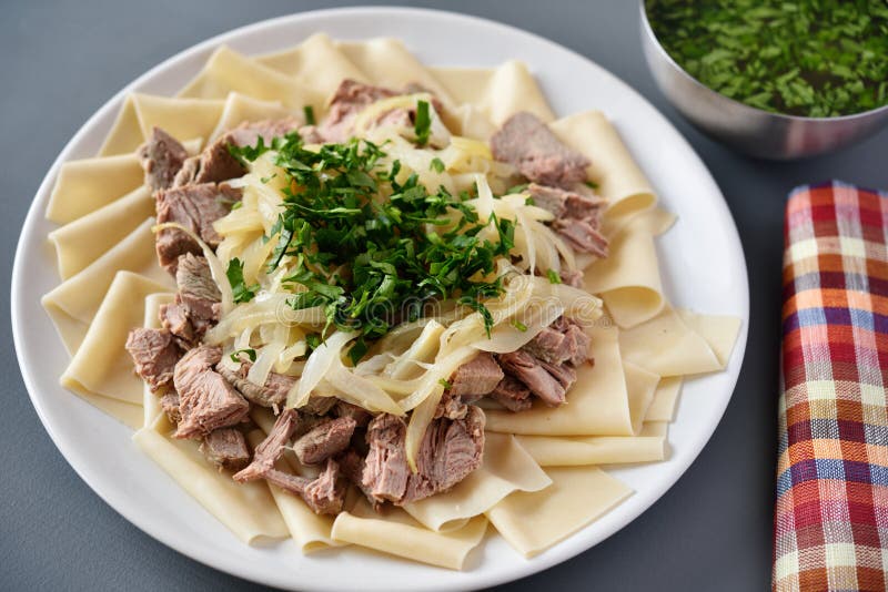 Beshbarmak stock image. Image of view, parsley, plate - 49984917