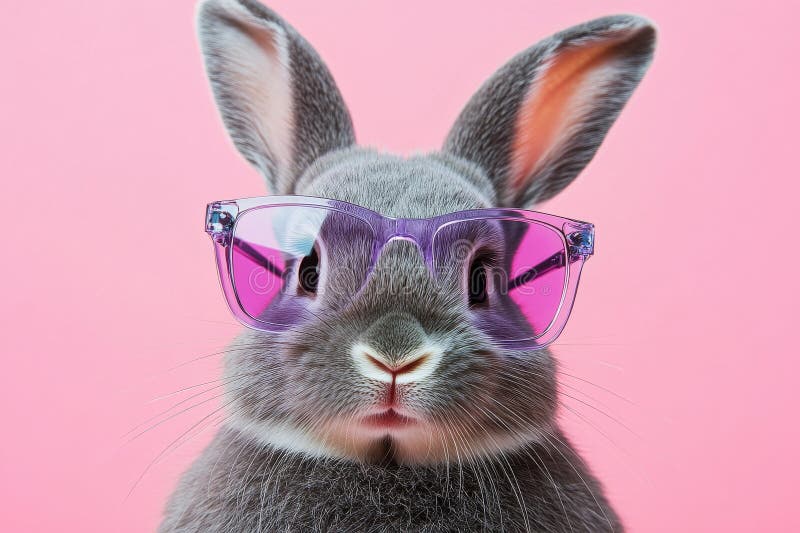A Bespectacled Bunny Rabbit Against a Violet Purple Backdrop Stock ...