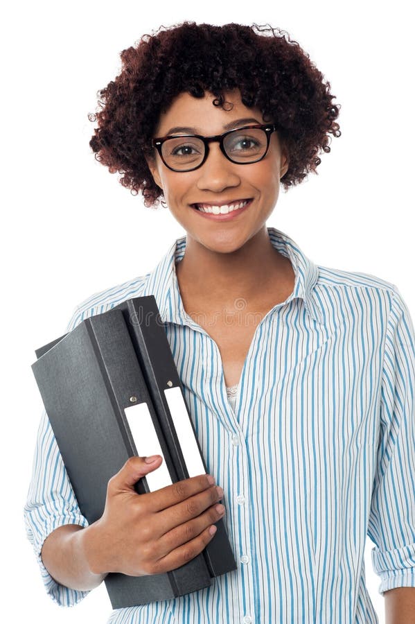 Bespectacled Woman in Casuals Holding Files Stock Photo - Image of ...