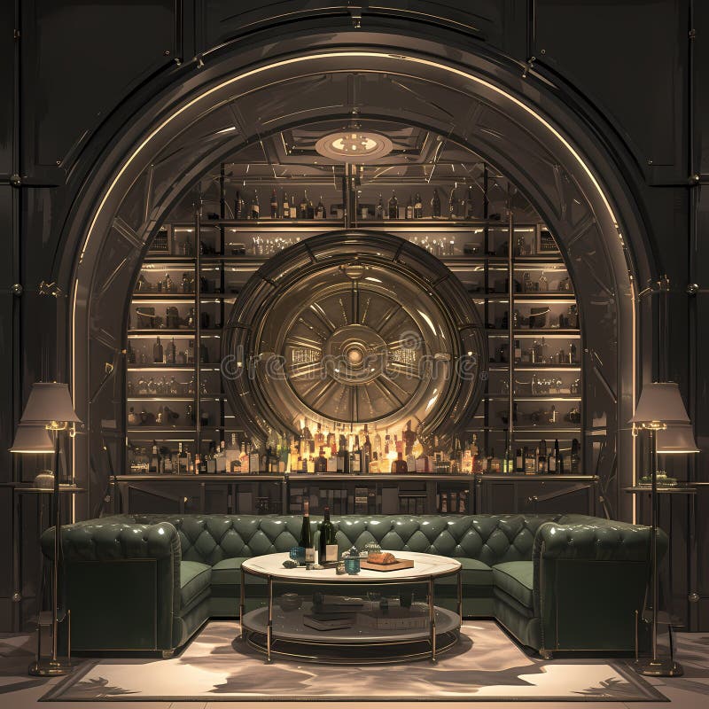 Bespoke Bar Vault with Clock and Library, Elegant and Inviting Stock ...