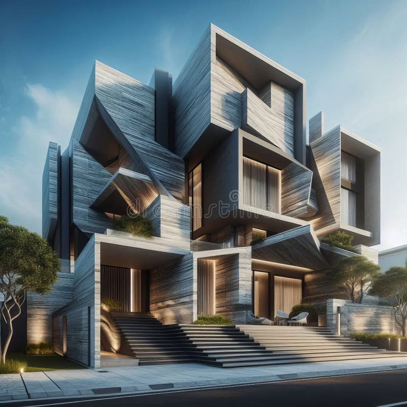 A Bespoke Design with Asymmetrical Stone Facades Dramatic Angle Stock ...