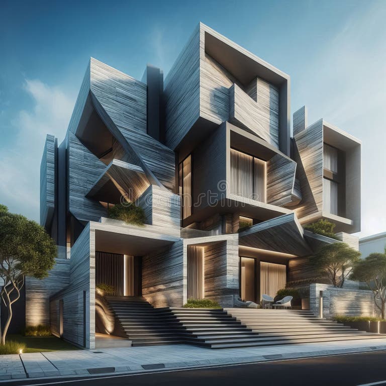 A Bespoke Design with Asymmetrical Stone Facades Dramatic Angle Stock ...