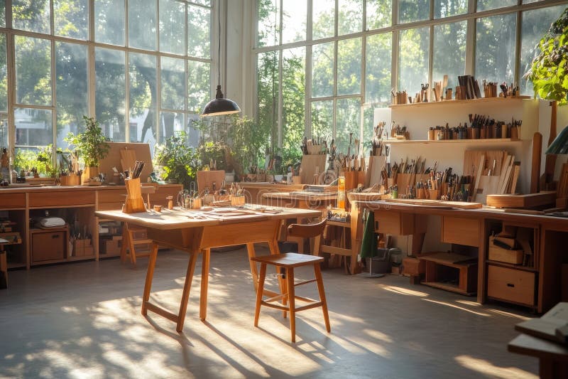 Bespoke Wooden Craftsmanship in a Design Workshop Stock Illustration ...