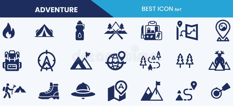 Best Adventure Icon Collection. Campaign, Location, Backpack, Compass ...