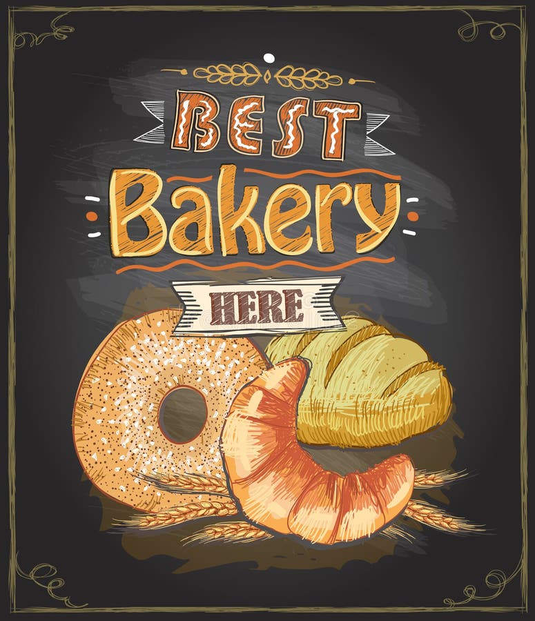 Best Bakery Here Chalkboard Stock Vector - Illustration of bagel, board ...