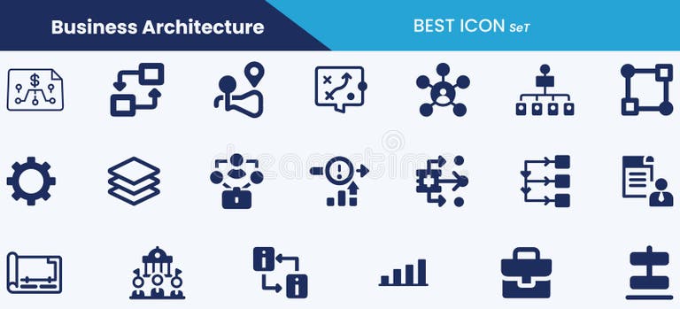 Best Business Architecture Icon Set Collection. Business Model, Framework, Value Stream, Process ...