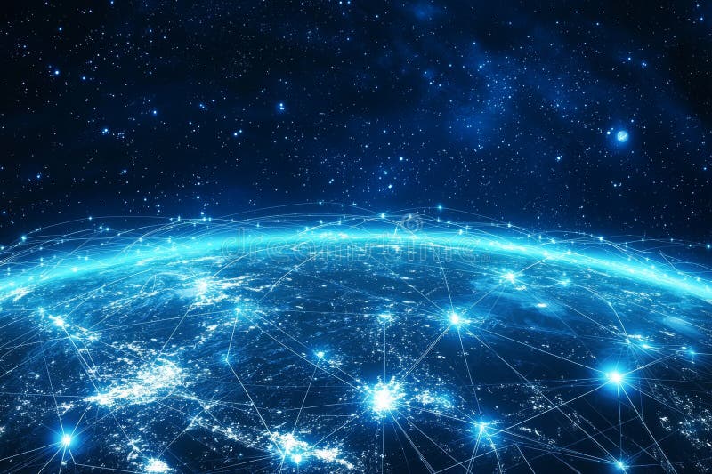 A Best-in-class Internet Concept of Global Business. Globes and Glowing ...