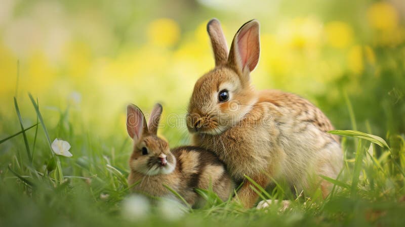 Best Friends Bunny Rabbit and Chick. AI Generative Stock Illustration ...