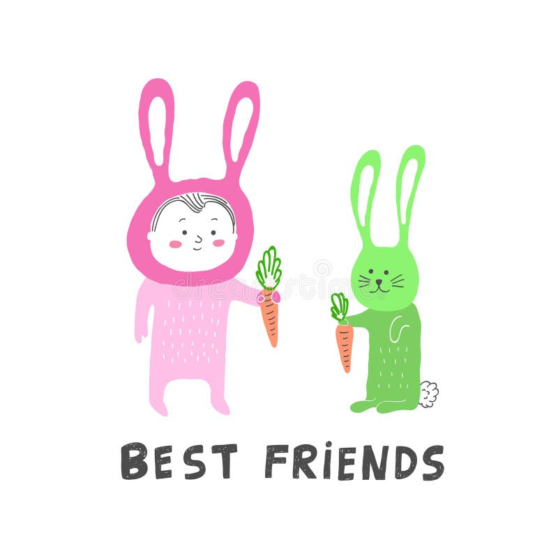 Best Friends Card, Boy and Rabbit Stock Vector - Illustration of ...