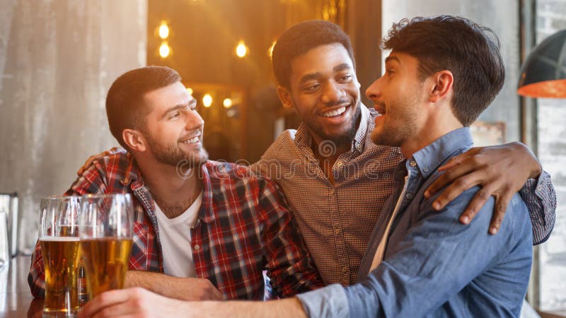 Best Friends Drinking Beer, Meeting in Pub Stock Photo - Image of ...