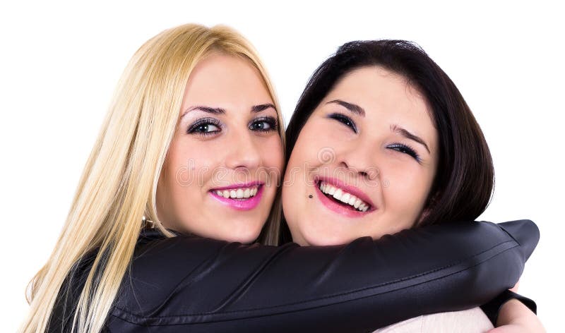 Best Friends Hugging and Smiling Stock Image - Image of couple, diverse ...