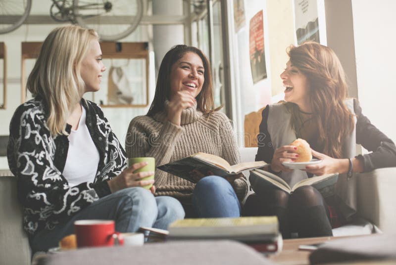 Students learning in cafe. stock image. Image of books - 119783395