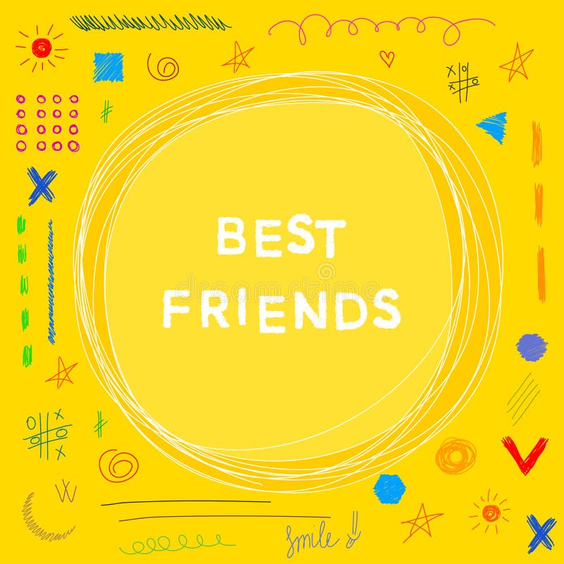 Best Friends Theme. Funny Doodle Handmade Card Template Stock Vector ...