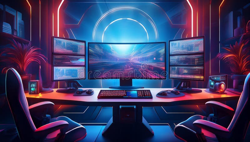Best Gaming Setup Desktop Wallpaper 8K Stock Illustration ...