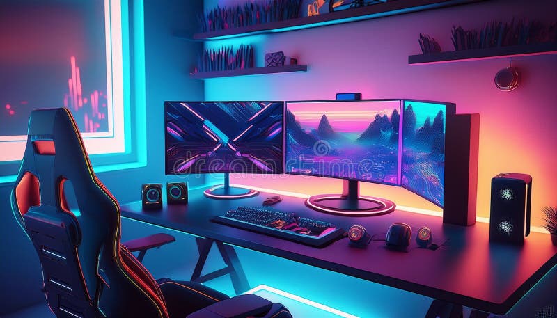 Best Gaming Setup Desktop Wallpaper 8K Stock Illustration ...