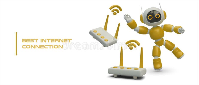 Best Internet Connection. Realistic Robot, Router, Wi Fi Signal Stock ...