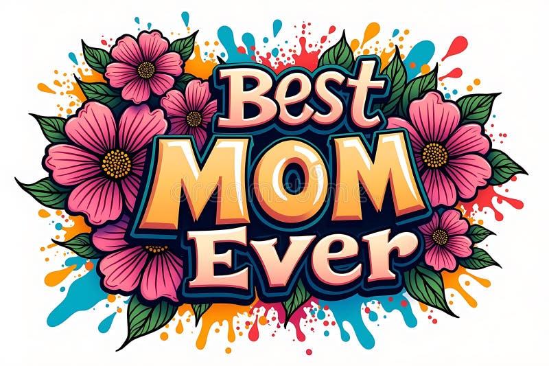 Best Mom Ever Bold Text with Colorful Floral and Splatter Design Stock ...