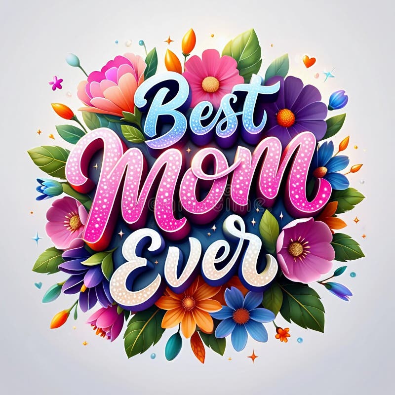 Best Mom Ever Poster Design with 3D Typography and Colorful Floral ...