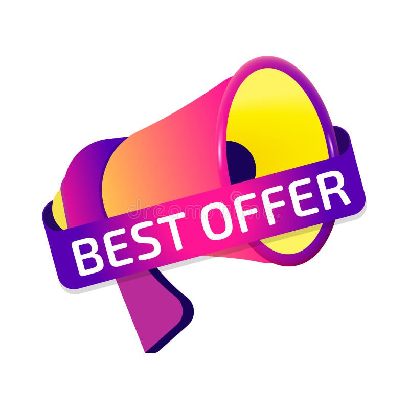 Best Offer Banner Label, Badge Icon with Megaphone. Flat Design Stock ...
