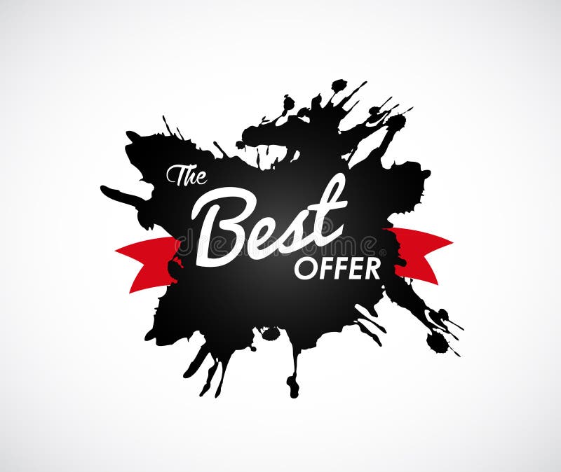 The Best Offer Sign on Black Splash Label with Red Ribbon. Stock ...