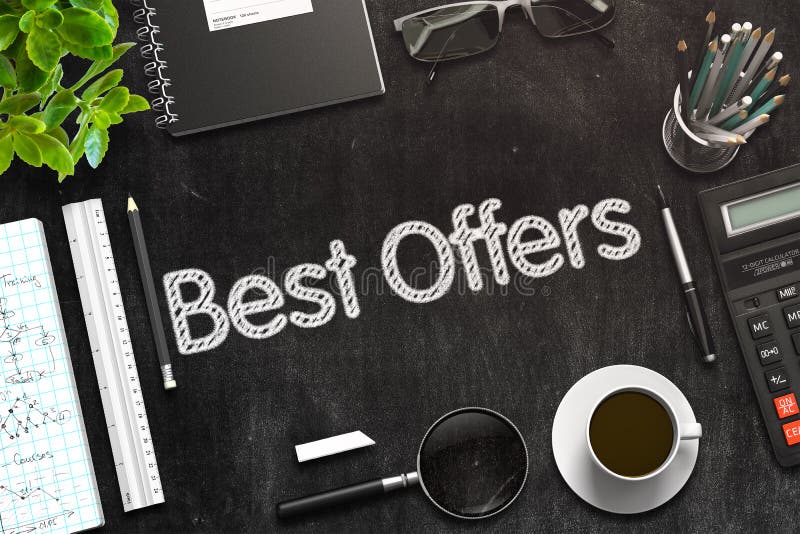 Best Offers Handwritten on Black Chalkboard. 3D Rendering. Stock ...