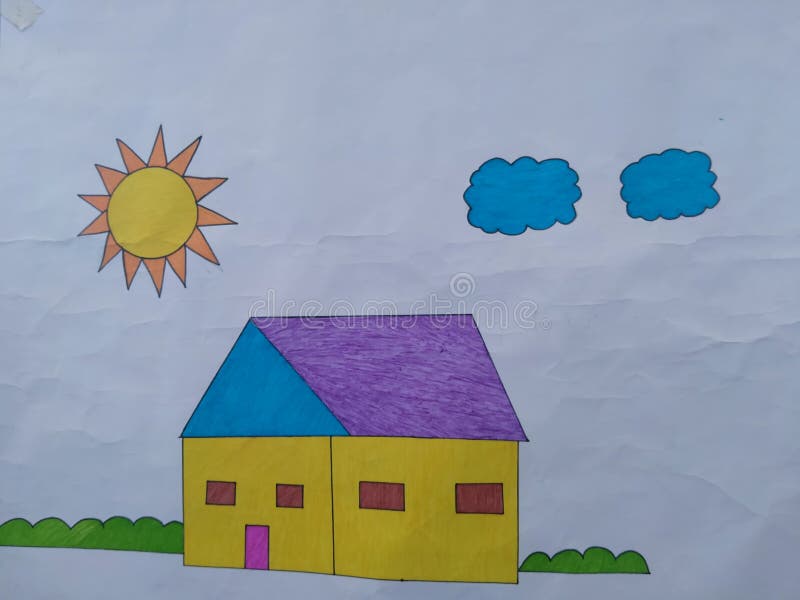 Cartoon House Sun and Clouds Best Paint ðŸŽ¨ Stock Image - Image of ...