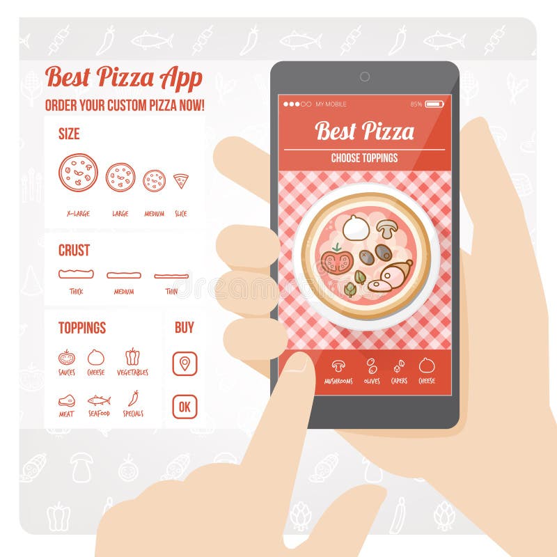 Best pizza app stock vector. Illustration of hand, phone - 47634417