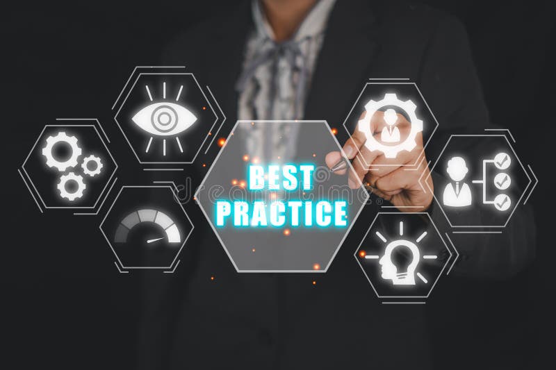 Business Person Hand Touching Best Practice Icon on Virtual Screen ...