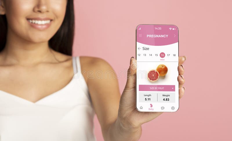 Young Pregnant Woman Using Mobile App for Pregnancy Stock Photo - Image ...