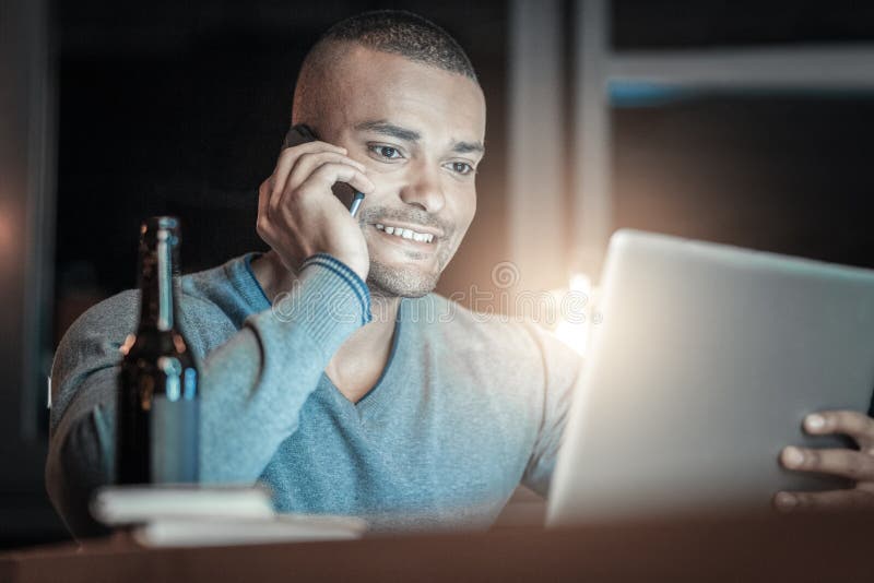 Inspired it Guy Evaluating Code Stock Photo - Image of life, device ...