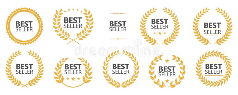 Best Seller Text Logo with Yellow Laurel Wreath Stock Vector ...