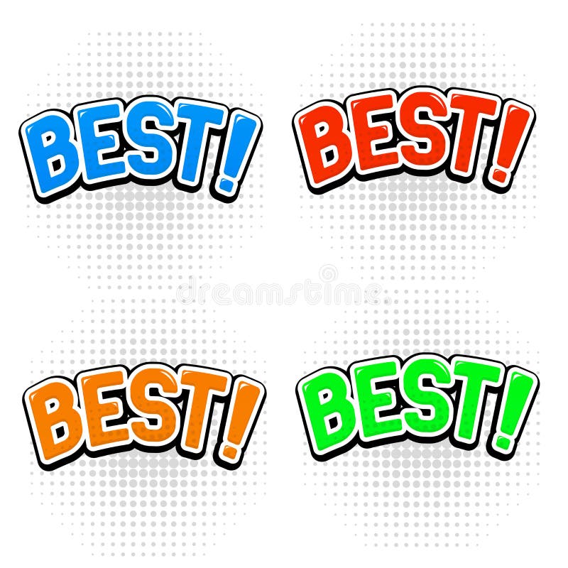 BEST Signs in Comic Book Style. Colored Set Stock Vector - Illustration ...