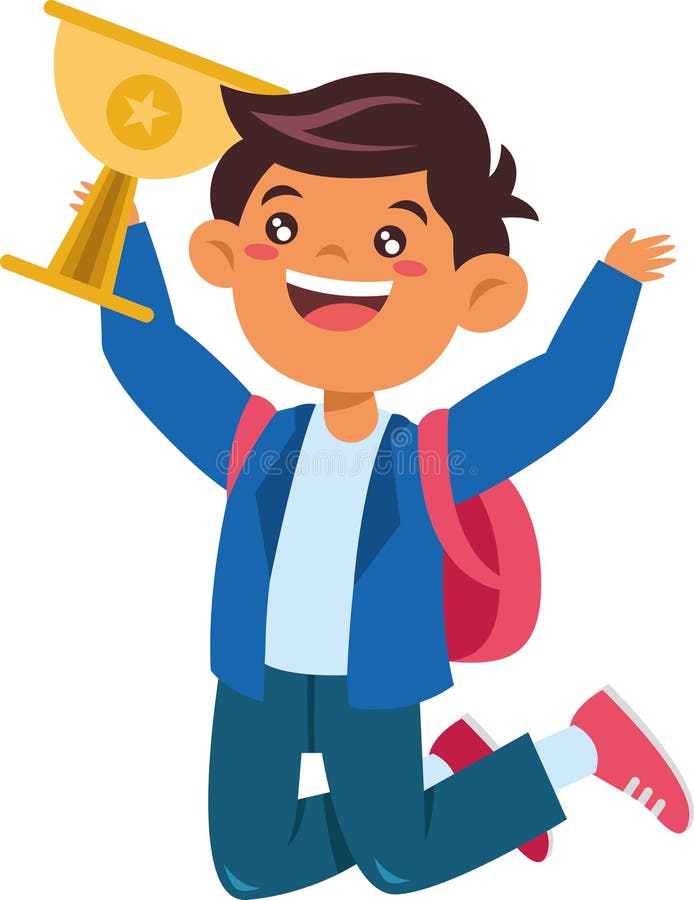 Best Student Excited Holding Trophy Stock Illustration - Illustration ...
