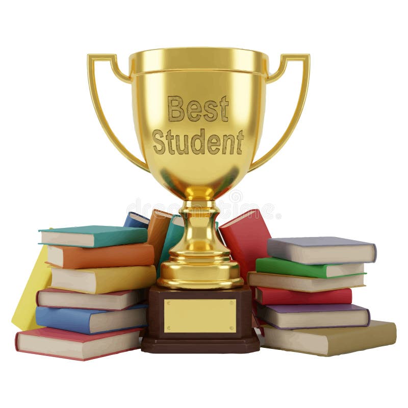 Best Student Trophy and Books, Golden Trophy for Best Student Stock ...