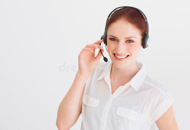 The Best in Tele-sales-copyspace. a Young Telemarketer at Work. Stock ...